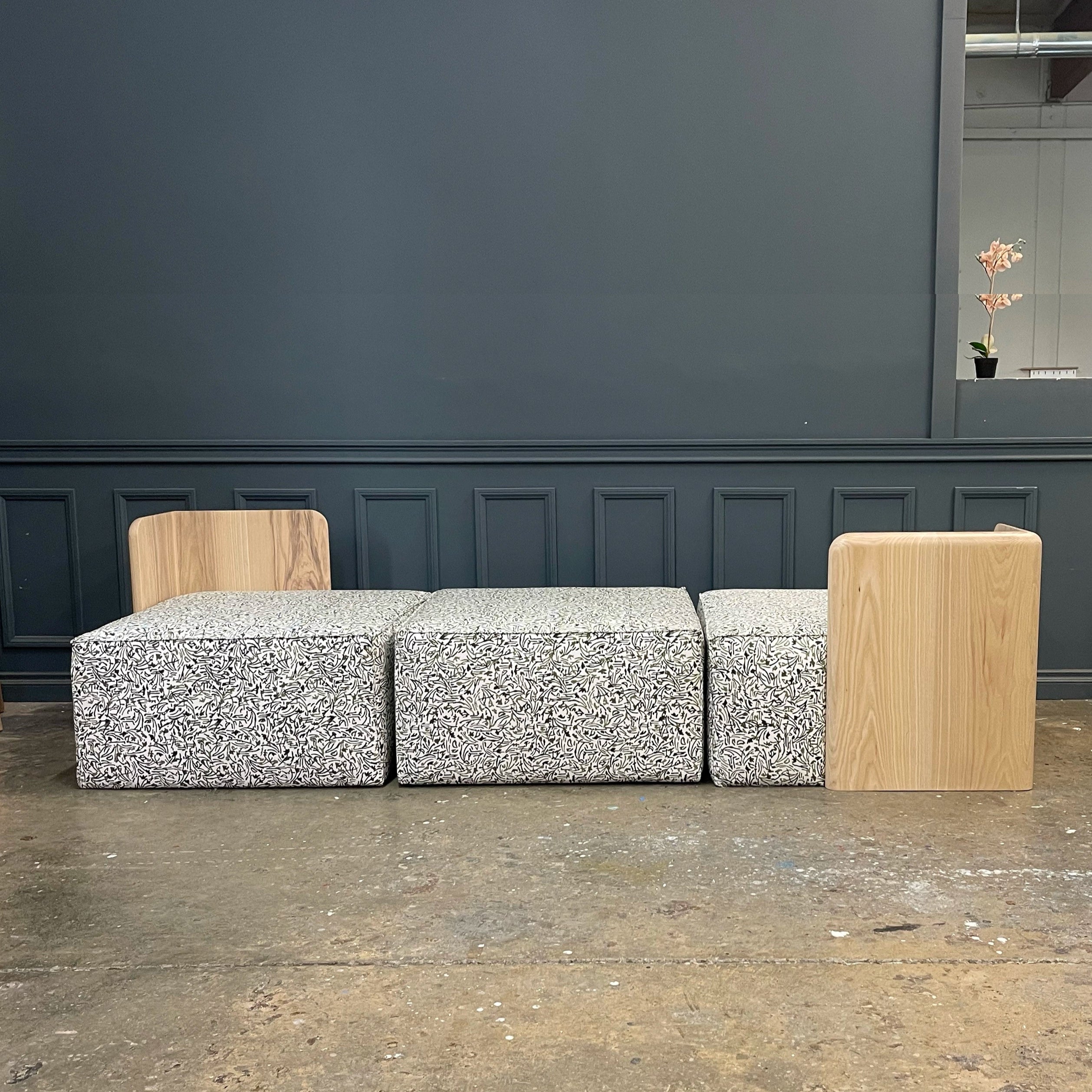Modular Upholstered Sofa with Oak Wood Corners – Custom Seating – H|F ...